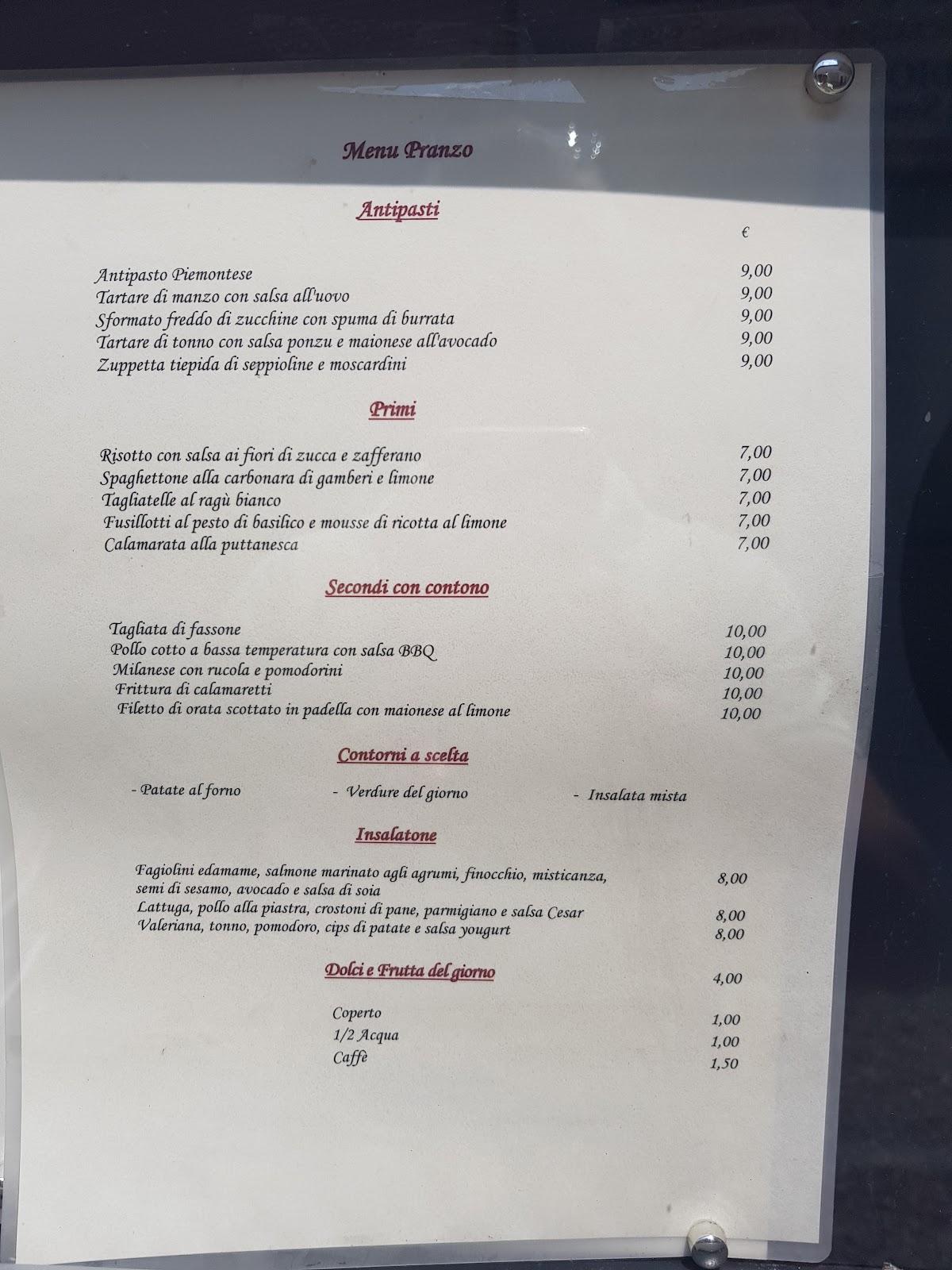 Menu da Al Venti ristorante, Biella