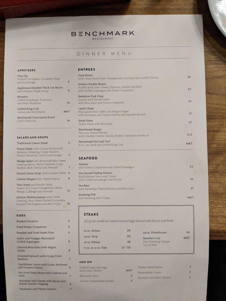 Menu at Benchmark Restaurant, Perrysburg