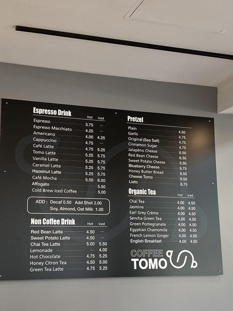 Menu at Coffee Tomo. cafe, West Hollywood, Santa Monica Blvd