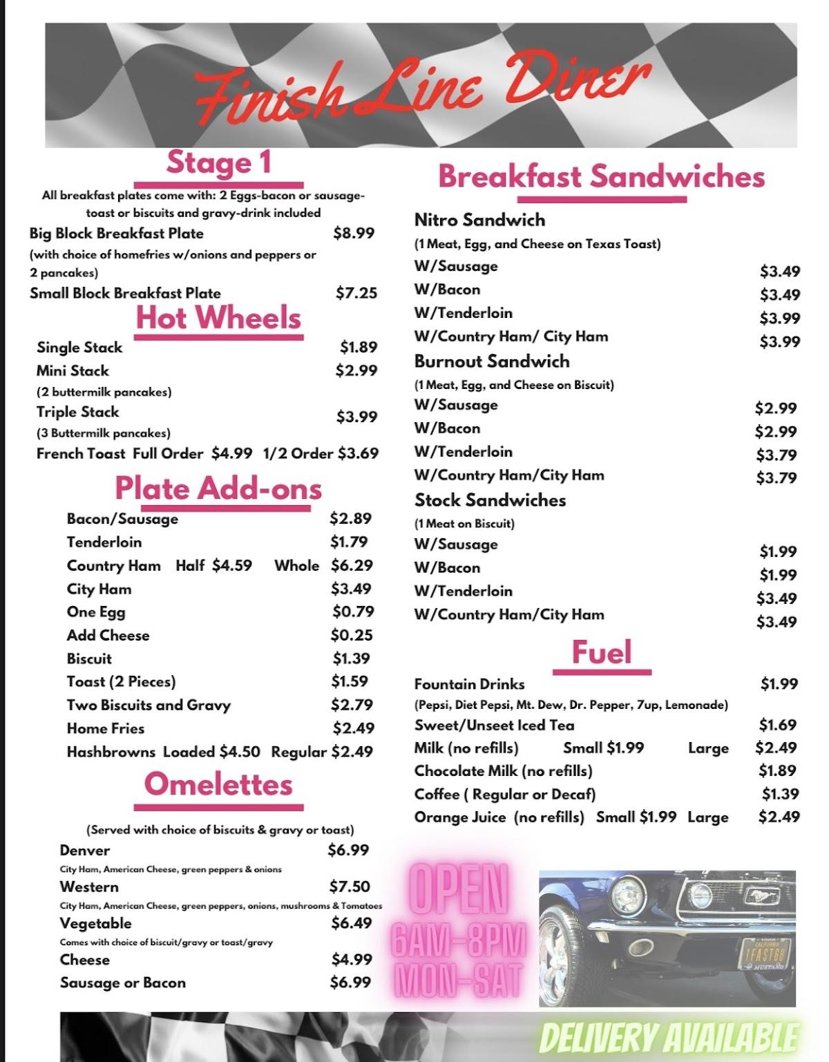 Menu at Finish Line Diner pub & bar, Camden