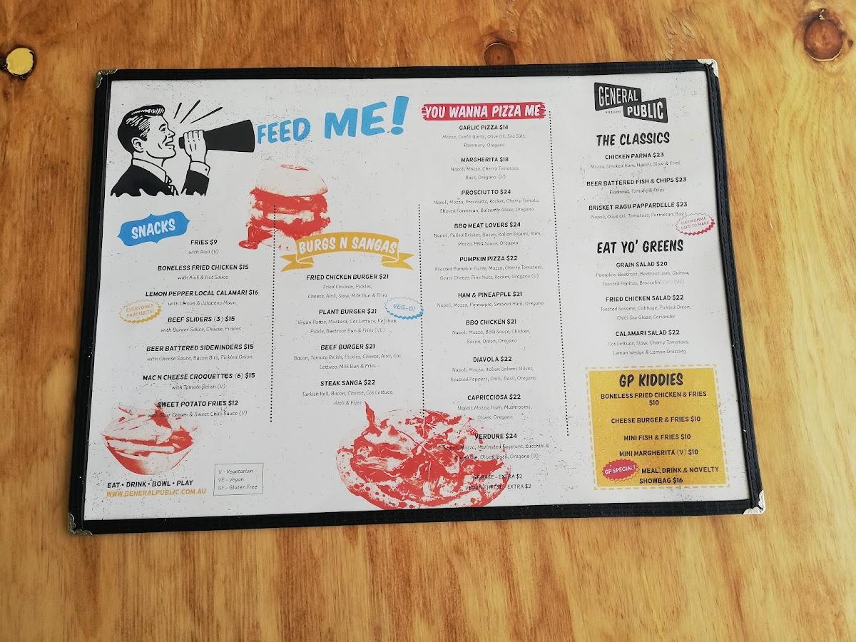 Menu at General Public Frankston, Frankston