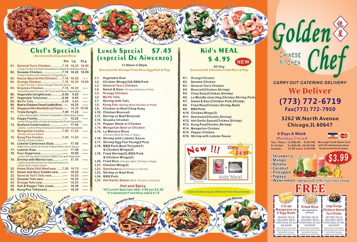 Menu at Golden Chef Chinese Kitchen restaurant, Chicago