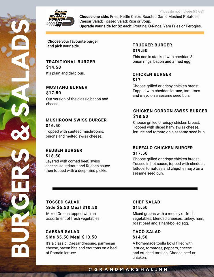 Menu at Grand Marshal Inn restaurant, Hythe