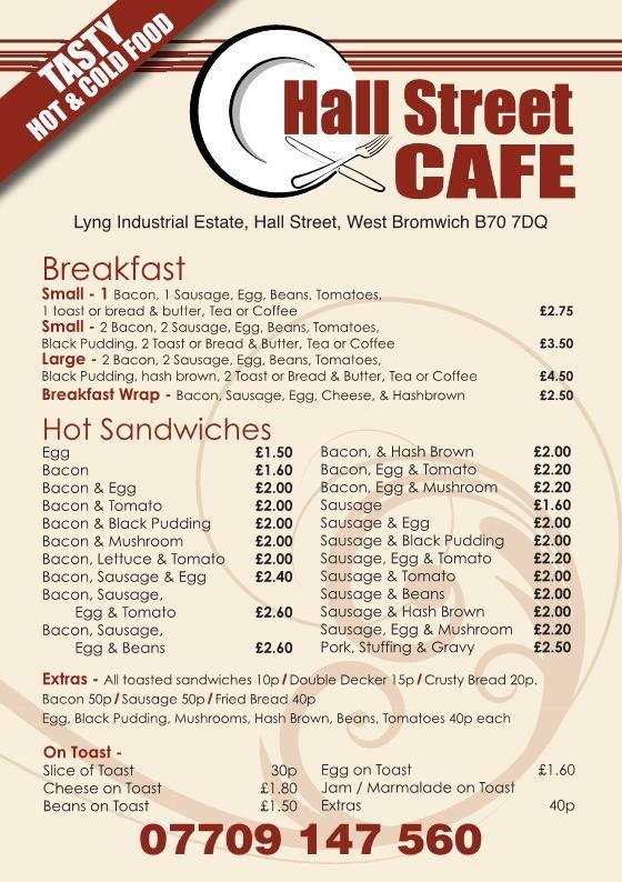 Menu at Hall Street Cafe, West Bromwich