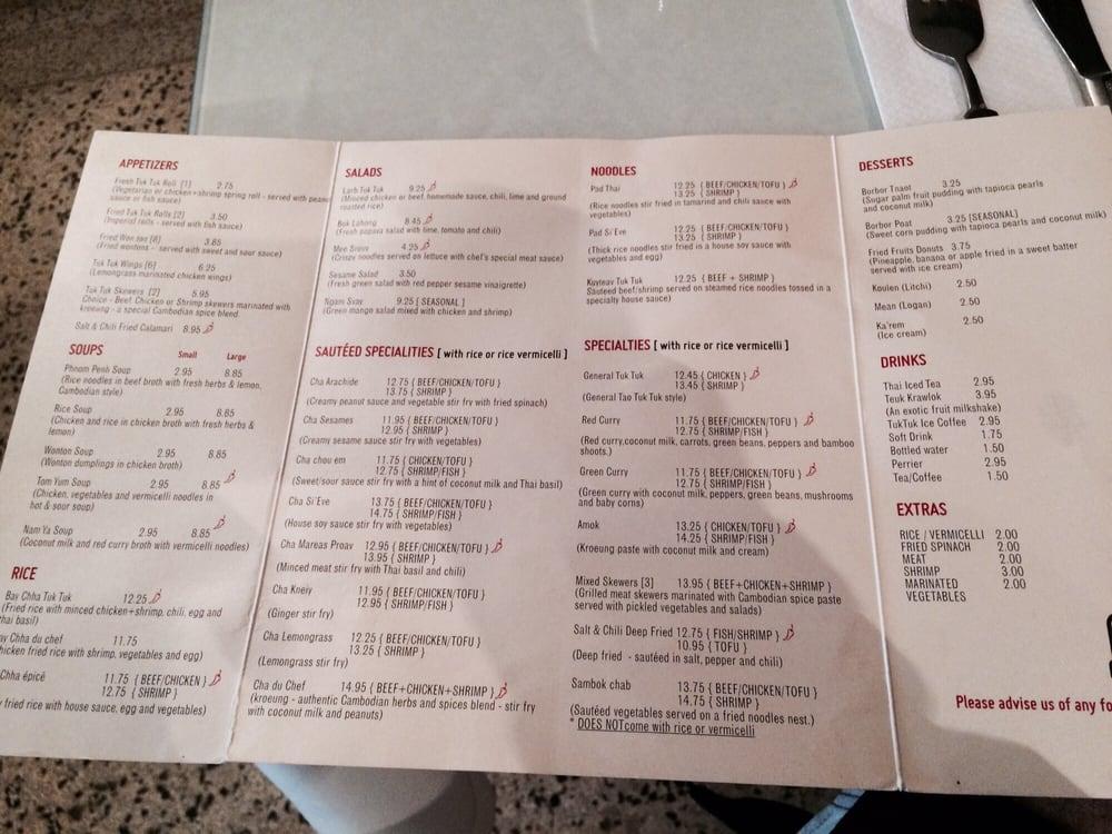 Menu at Restaurant Tuk Tuk, Montreal