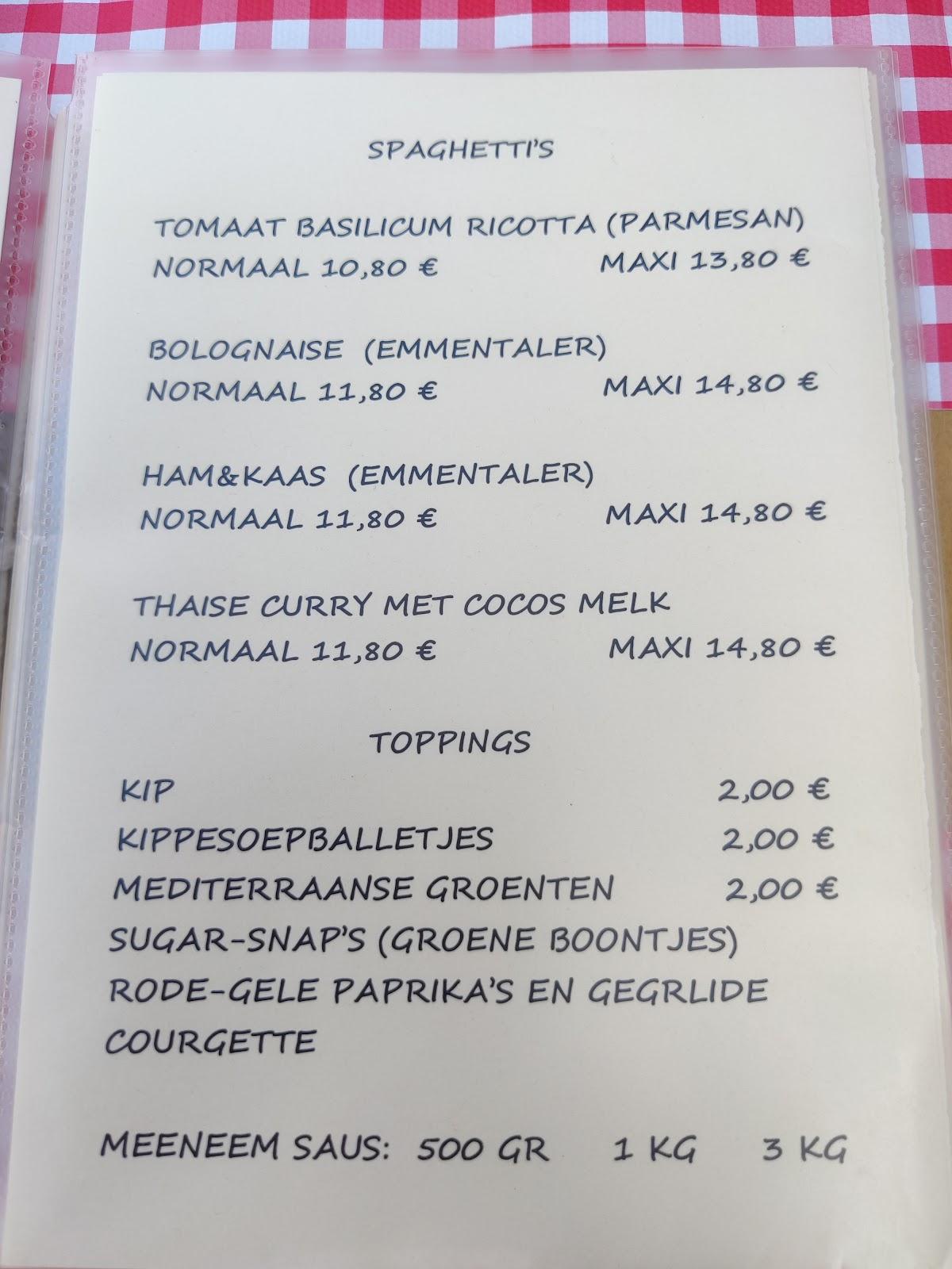 Menu au Spaghetti Cafe Asse, Asse