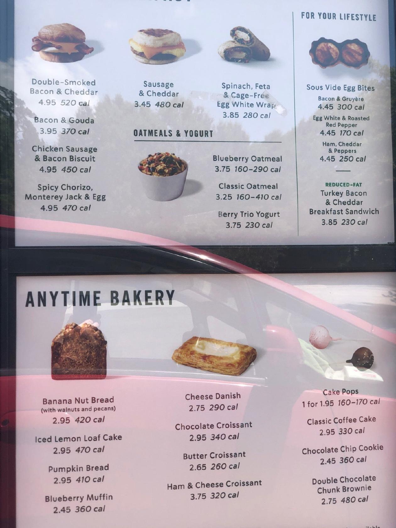 Menu at Starbucks, Durham, 4010 Durham-Chapel Hill Blvd