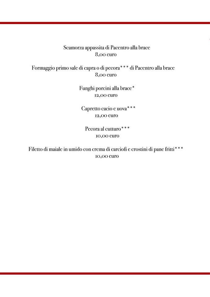 Menu da Taverna de li Caldora ristorante, Pacentro