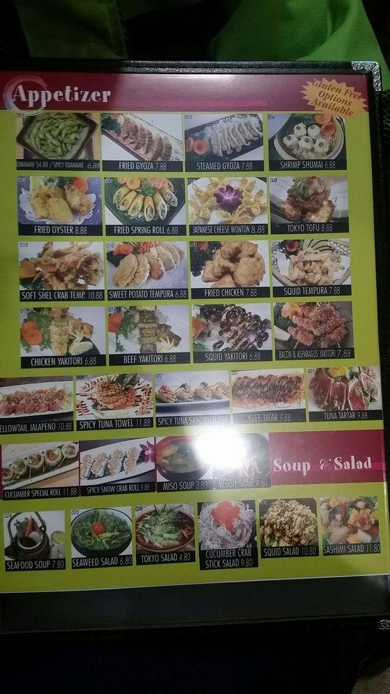 Menu at Tokyo Japanese Restaurant, Pierre