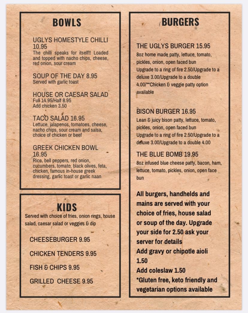 Menu at Ugly's Pub & Grill, Lacombe