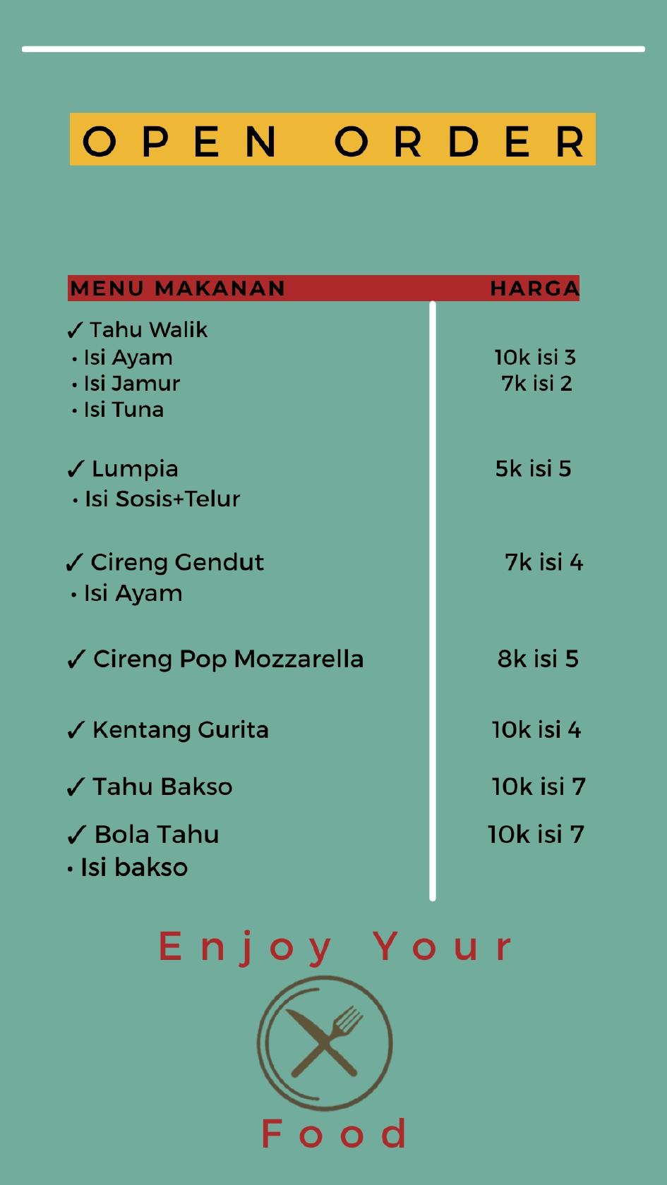 Menu at jajan tabriiz pub & bar, Pasuruan