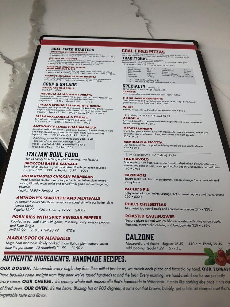 Menu at Anthony's Coal Fired Pizza & Wings pizzeria, Bethesda, Norfolk Ave