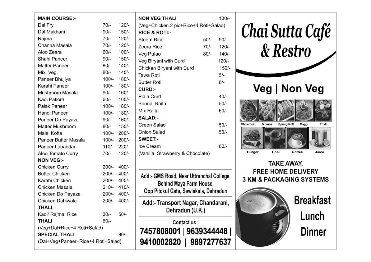 Menu at Chai Sutta Cafe and restro, Dehradun