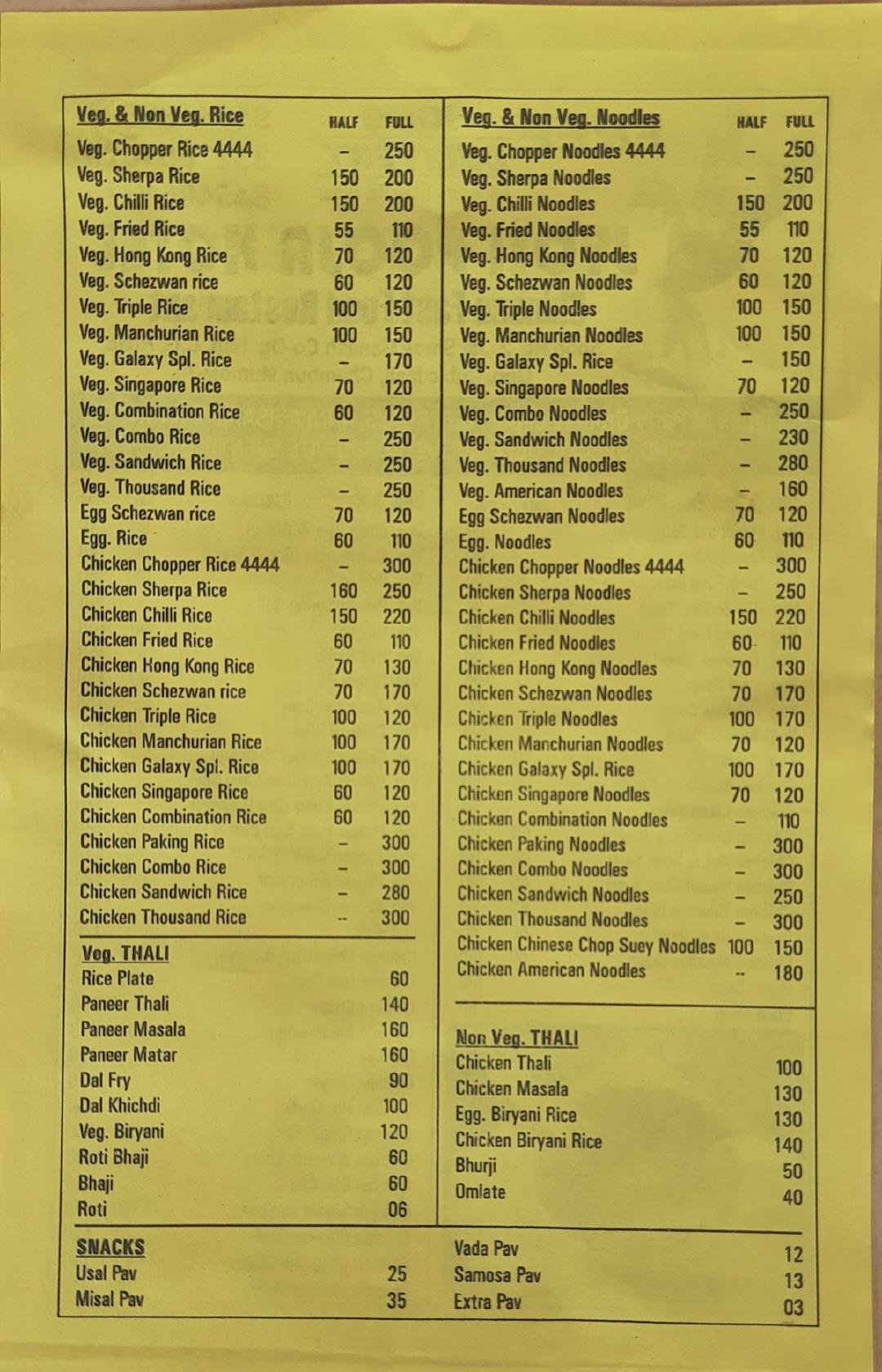 Menu at Jyoti pooja hotel, Mumbai, near cubic mall