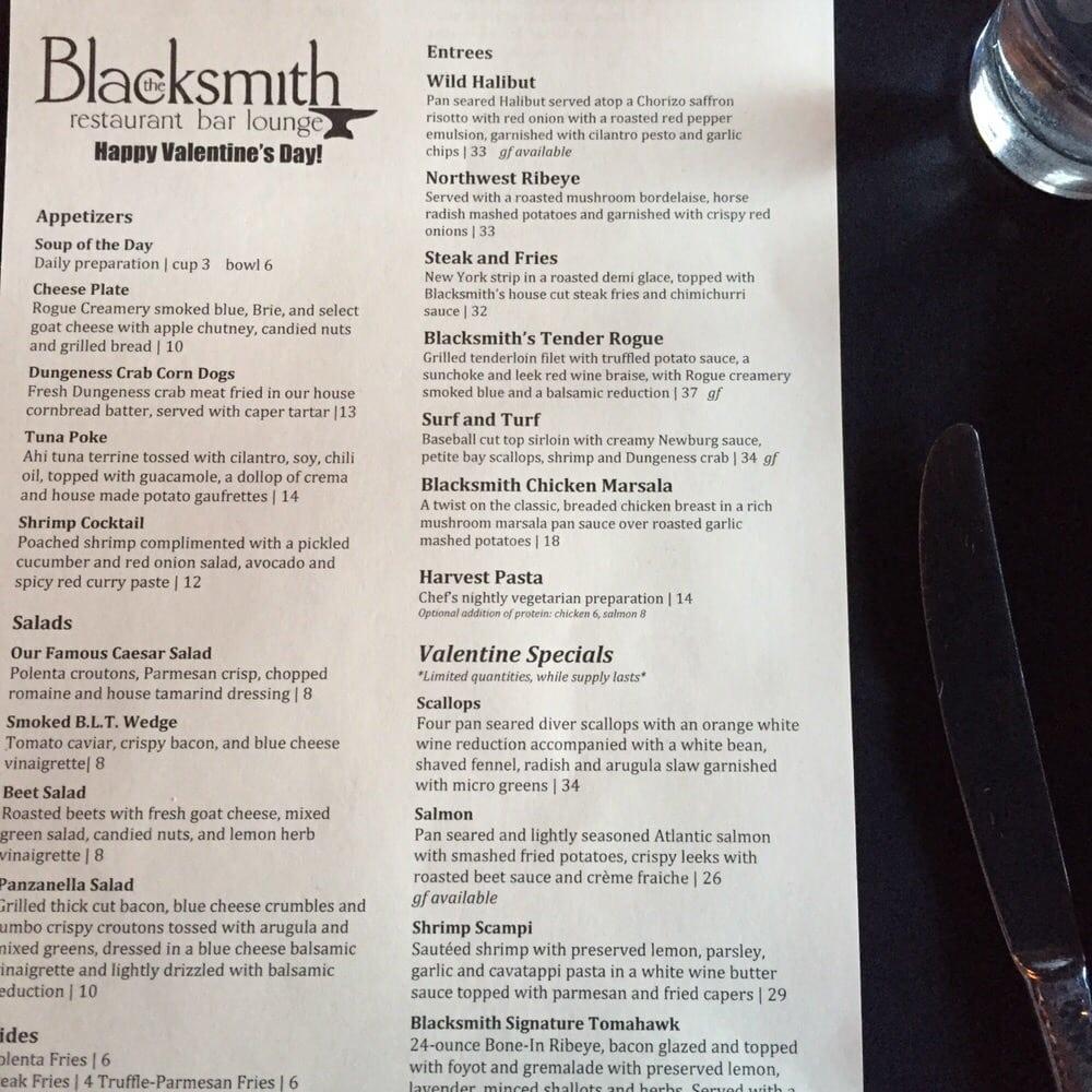 Menu at The Blacksmith Restaurant, Bend