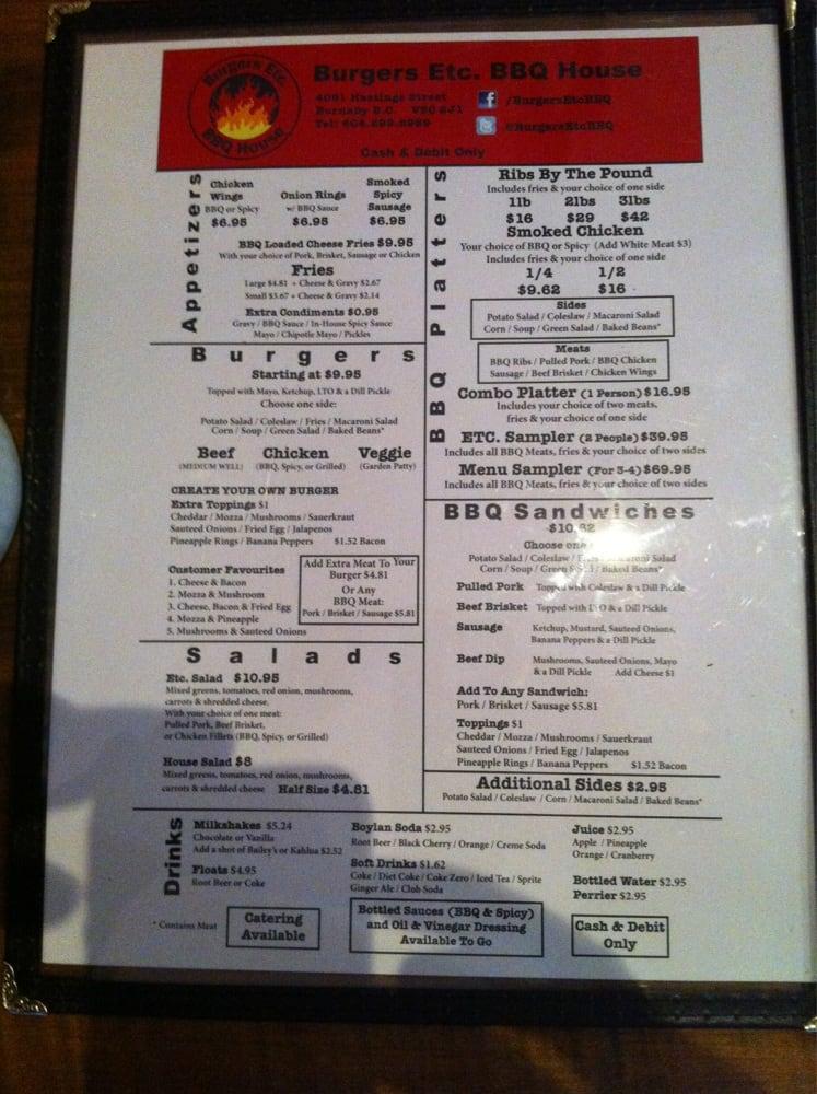 Menu at Butchers Block BBQ, Burnaby