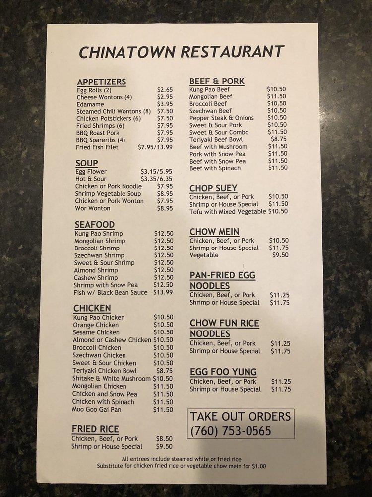 Menu at Chinatown Restaurant, Encinitas, 118 Leucadia Blvd