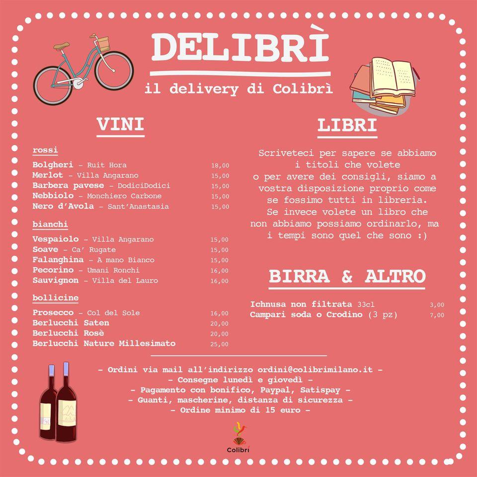Menu at Colibrì cafeteria, Milan