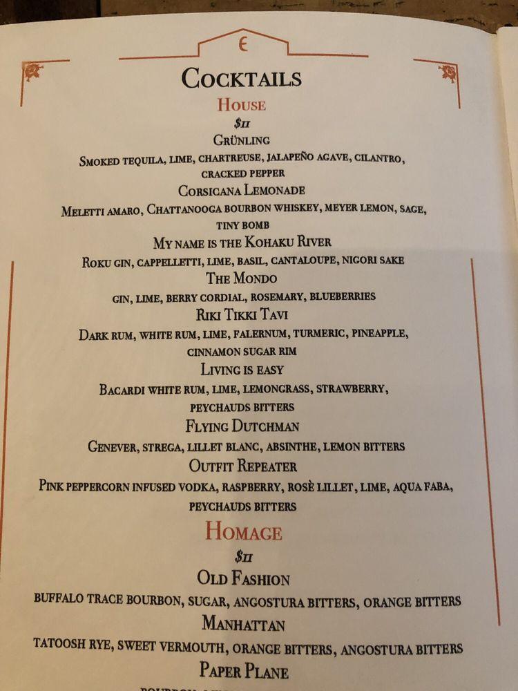 Menu at Ecco on Overton Park restaurant, Memphis