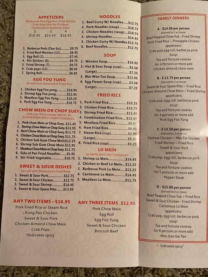 Menu at Gee's Family Restaurant, Prineville