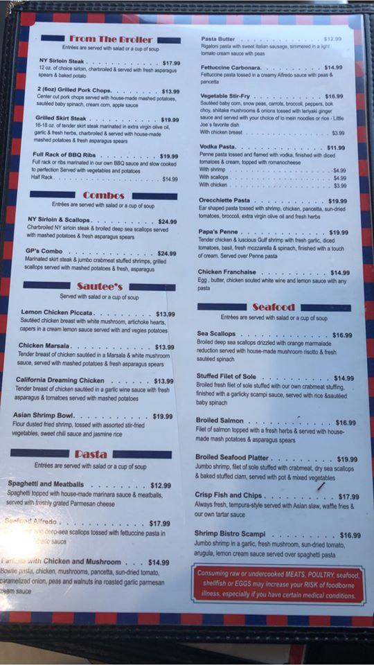 Menu at Grandpa's Restaurant, Naugatuck