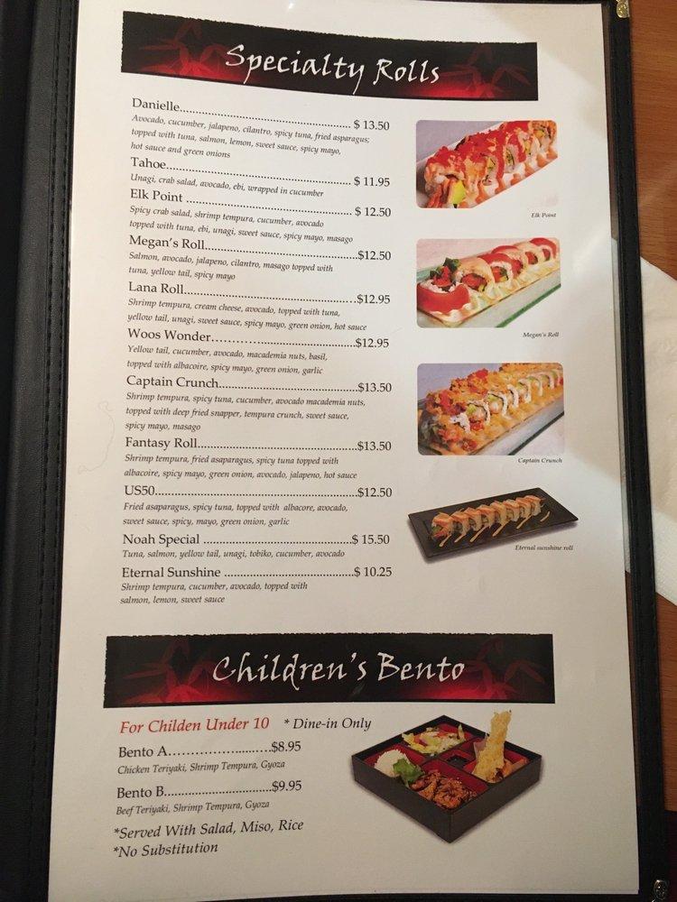 Menu at Harumi Sushi restaurant, Round Hill Village