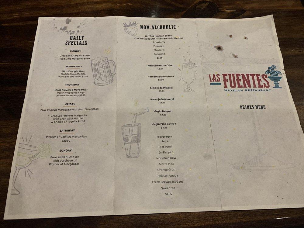 Menu at Las Fuentes Mexican Restaurant, Arnold