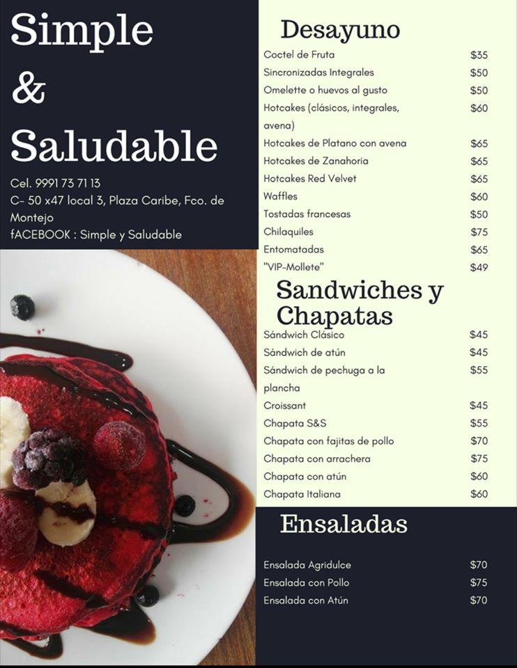 Menu at Simple y Saludable, Merida