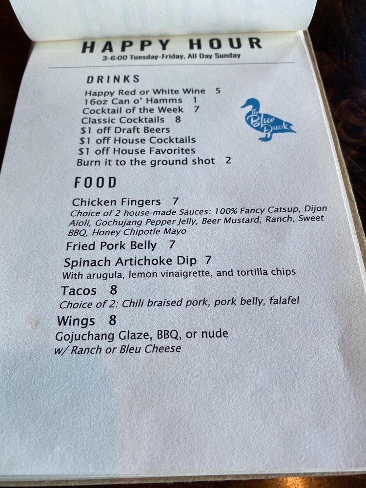 Menu at The Blue Duck restaurant, Maplewood