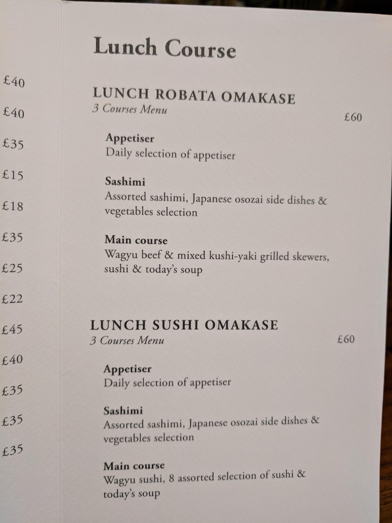Menu at Japan House London restaurant, London, 101-111 Kensington High St