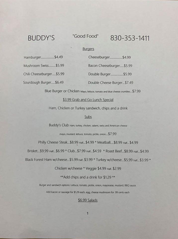 Menu at Buddy's Good Food BBQ, Ingram