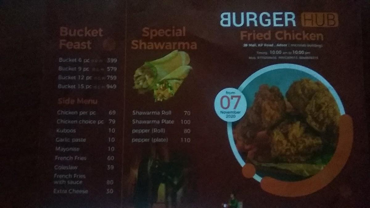 Menu at Burger Hub Adoor, Adoor