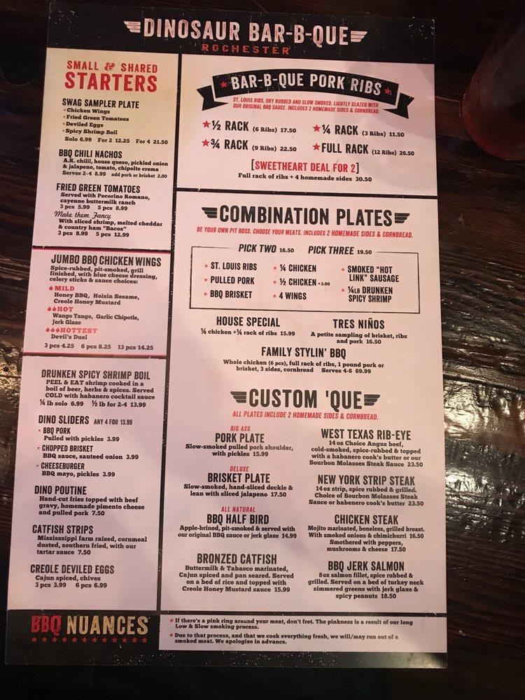 Menu at Dinosaur Bar-B-Que, Rochester