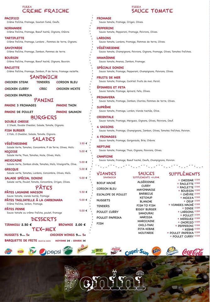 Menu at Donini Pizzeria Sandwicherie, Stains