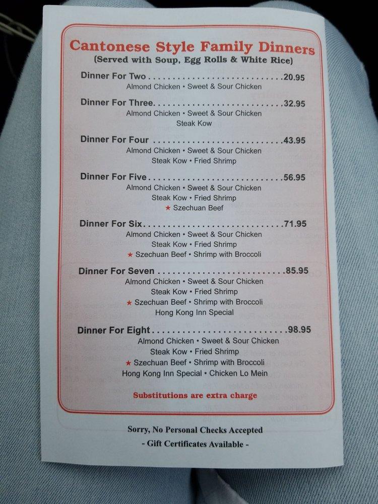 Menu at Hong Kong Inn restaurant, Lincoln Park