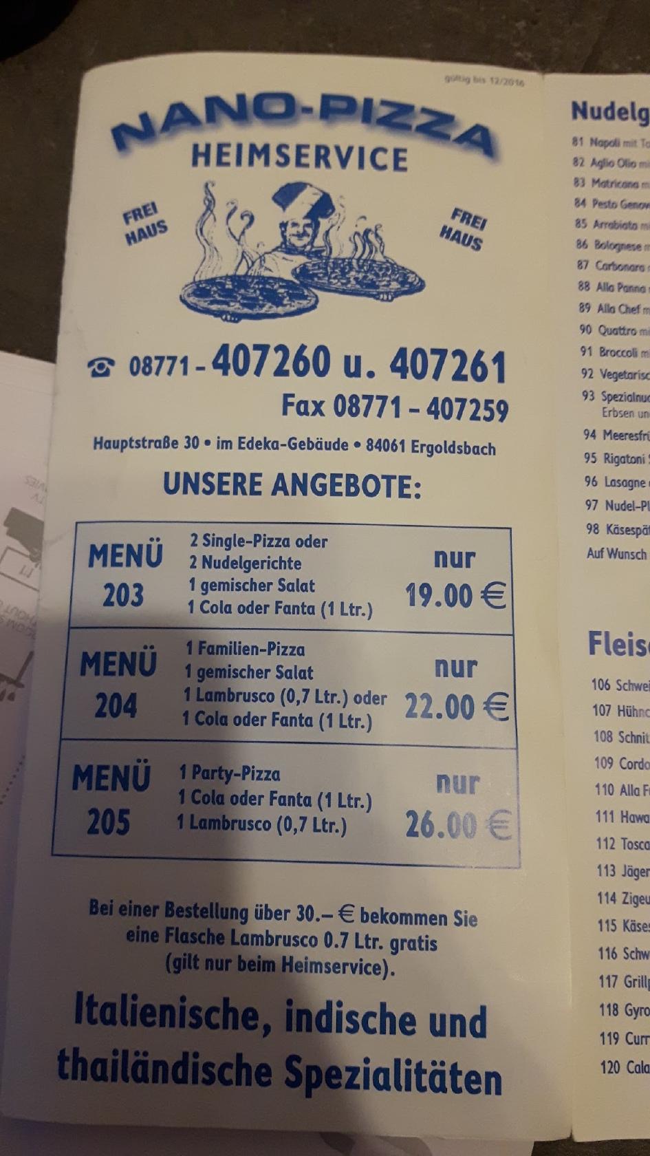 Carta de Nano-Pizza Ergoldsbach, Ergoldsbach