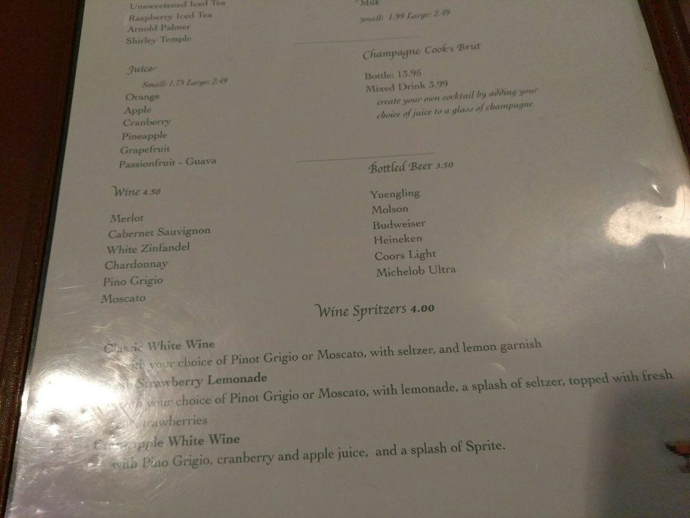 Menu at Park Diner restaurant, Binghamton