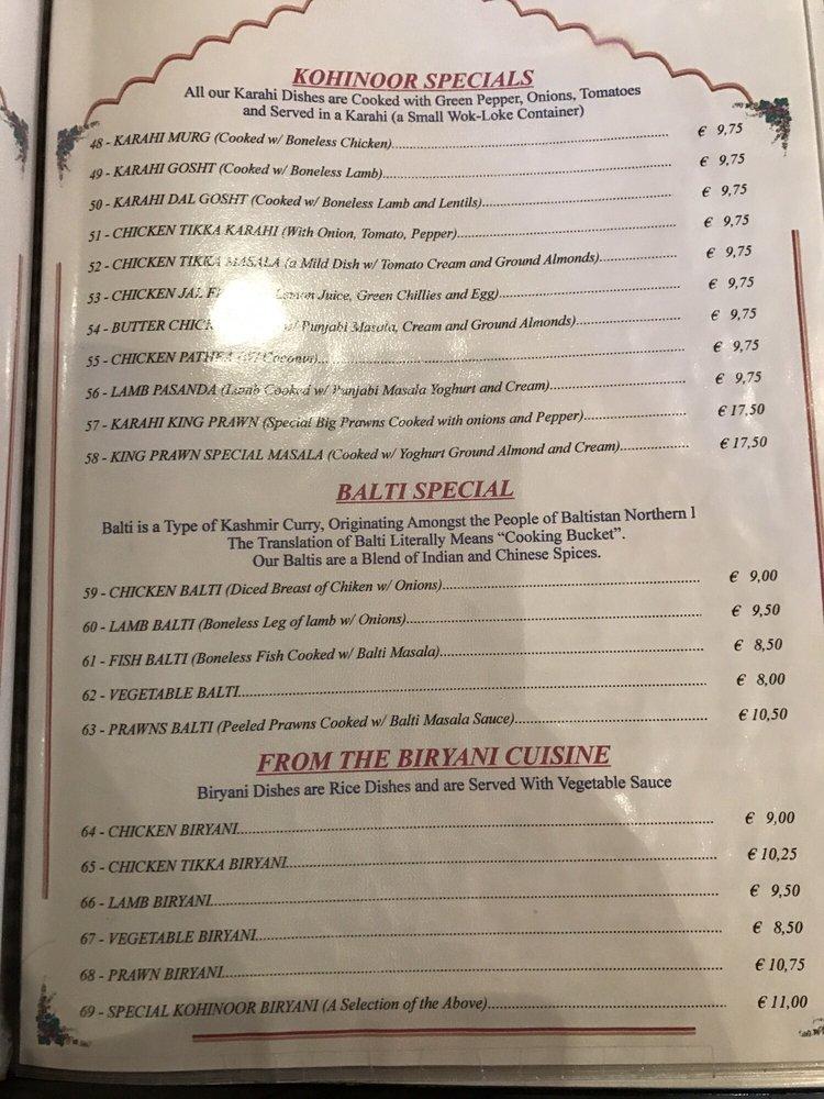 Menu at Restaurant Kohinoor, Lagos