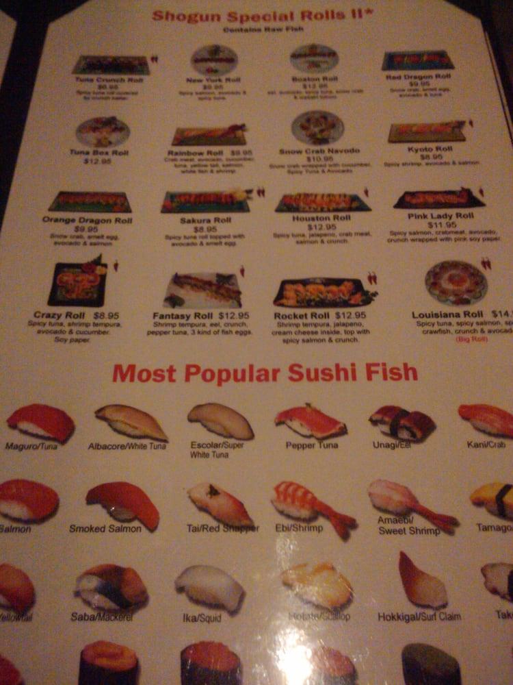 Menu at Shogun restaurant, The Woodlands, Farm to Market 2920