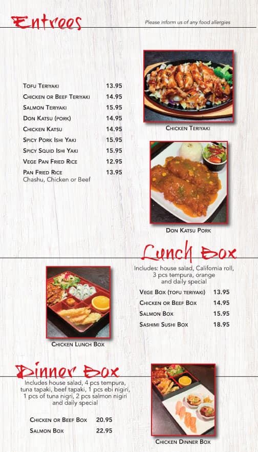Menu at Sushi Hon restaurant, Sylvan Lake