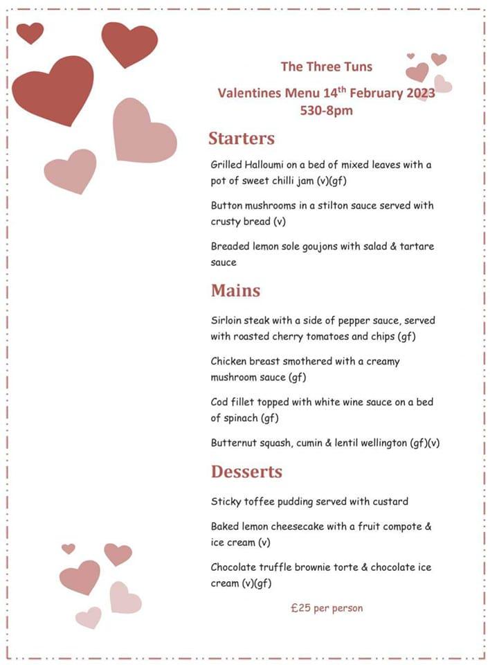 Menu at The Three Tuns pub & bar, March
