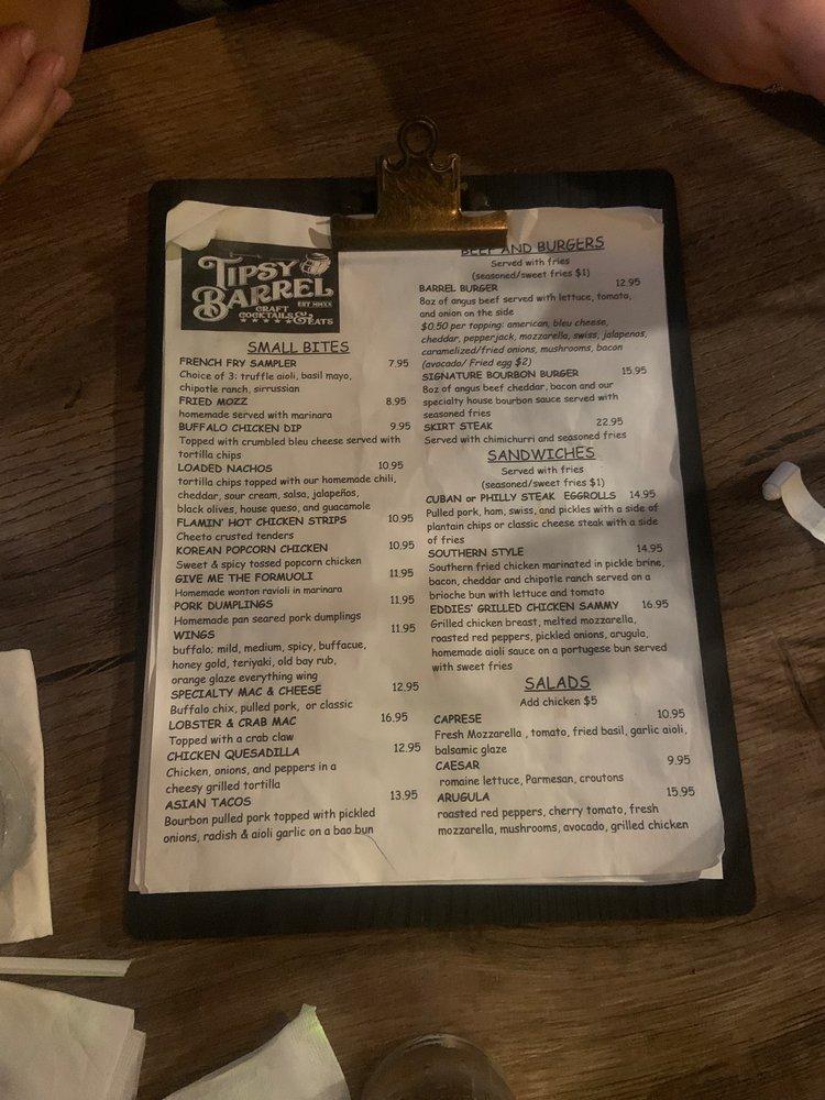 Menu at The Tipsy Barrel, East Meadow