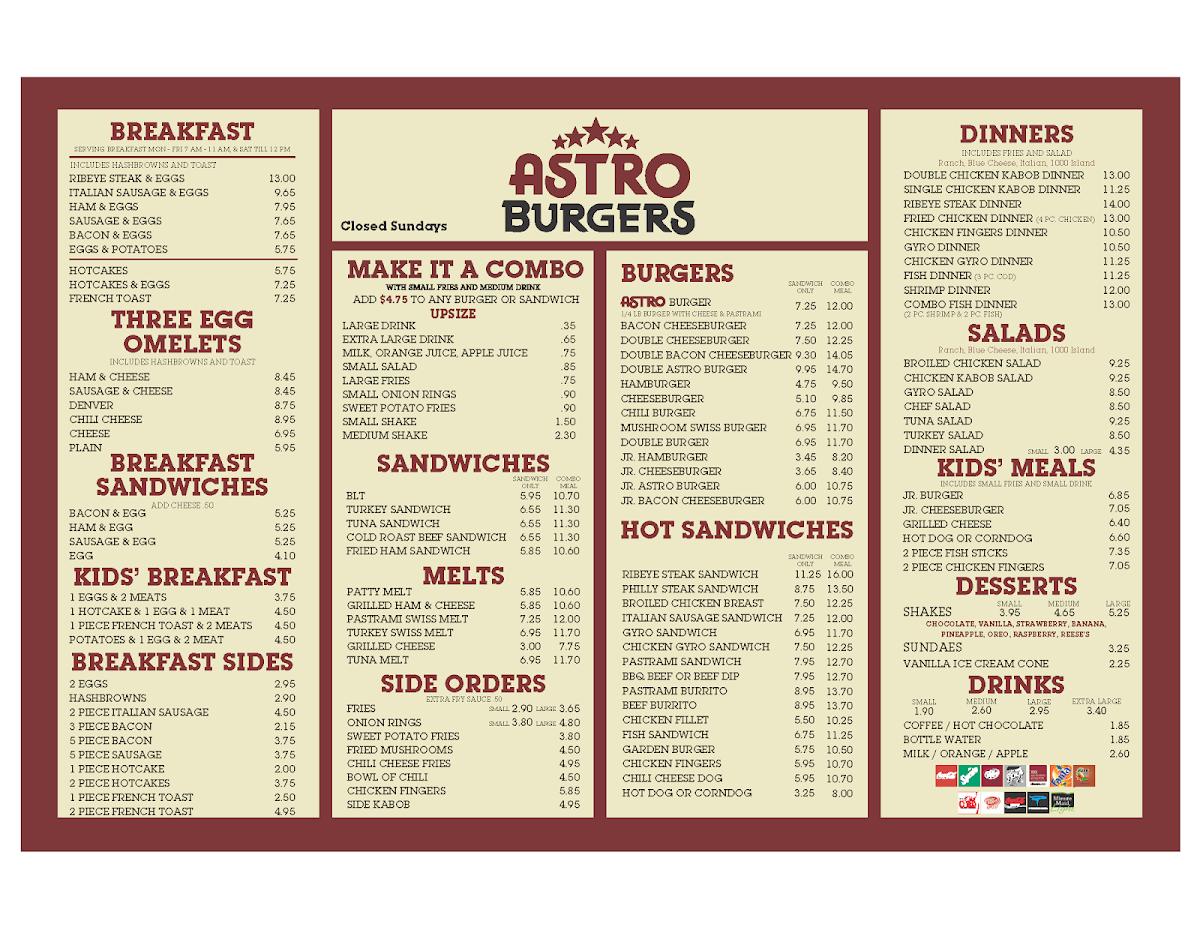 Menu at Astro Burgers 39th & State restaurant, Salt Lake City, S State St