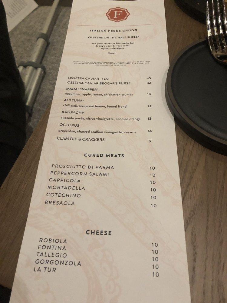 Menu at Farina restaurant, Kansas City