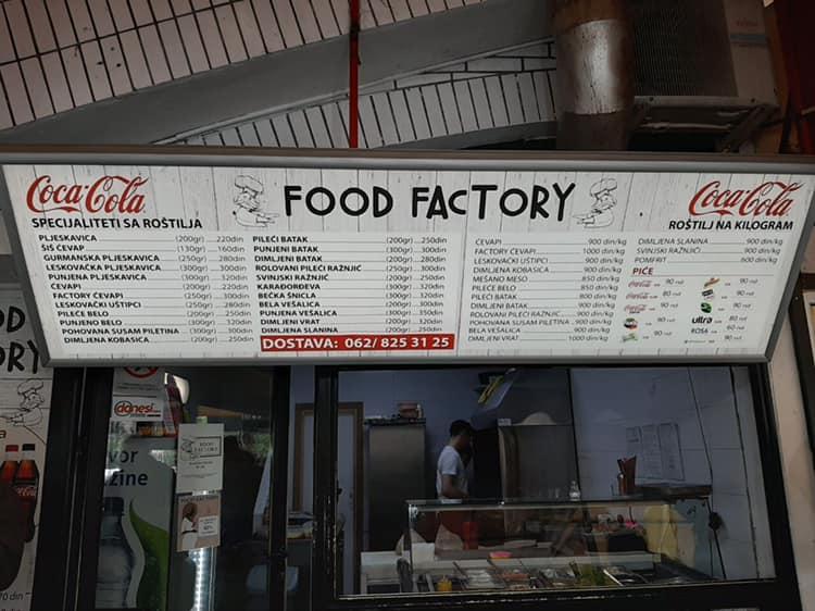 Menu at Food Factory restaurant, Belgrade, Bulevar Zorana Đinđića 44a/7