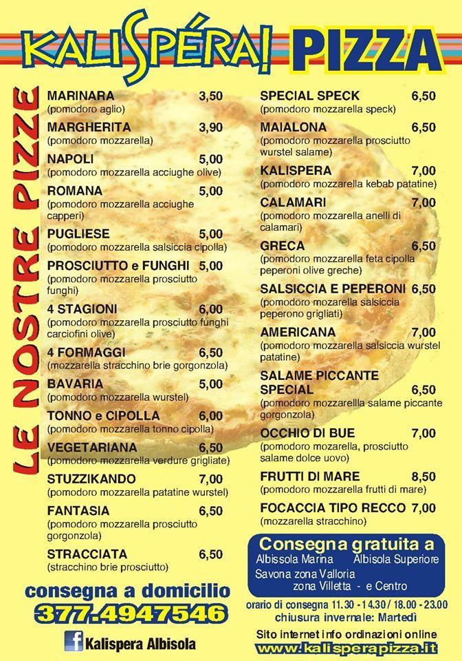 Menu au Kalispera Albisola restaurant, Albisola Superiore