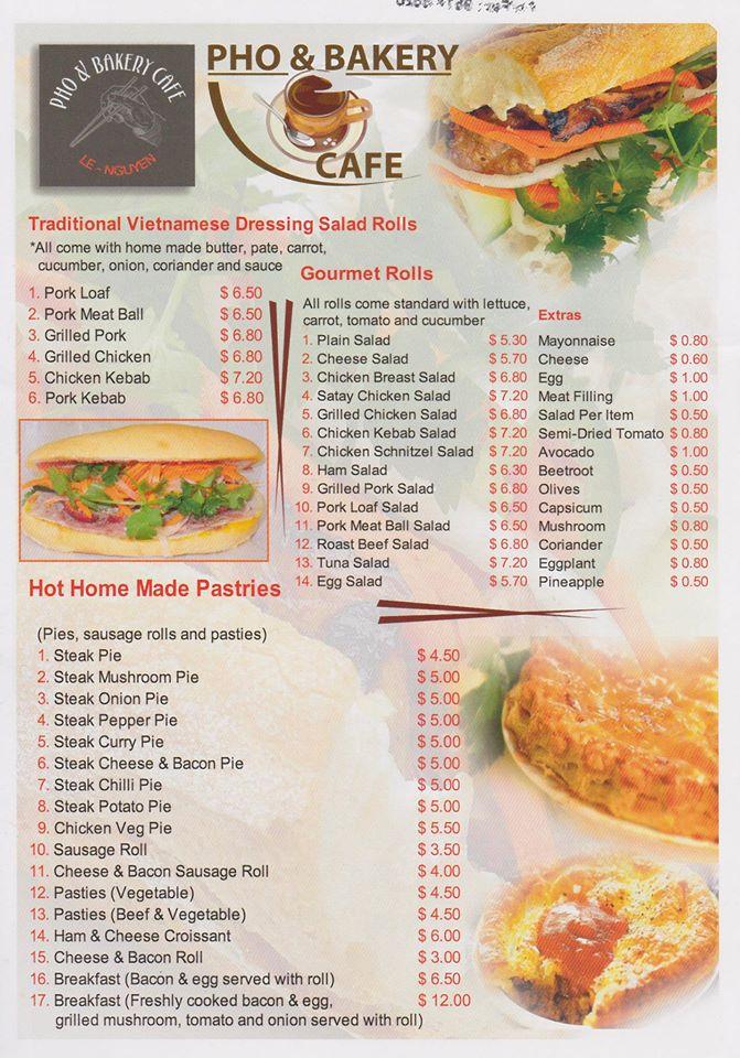 Menu at Le-Nguyen Pho & Bakery Cafe, Melbourne