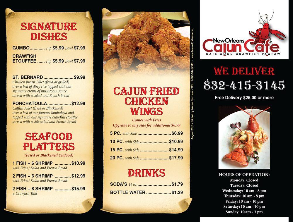 Menu at New Orleans Cajun Cafe, Houston, Bellaire Blvd