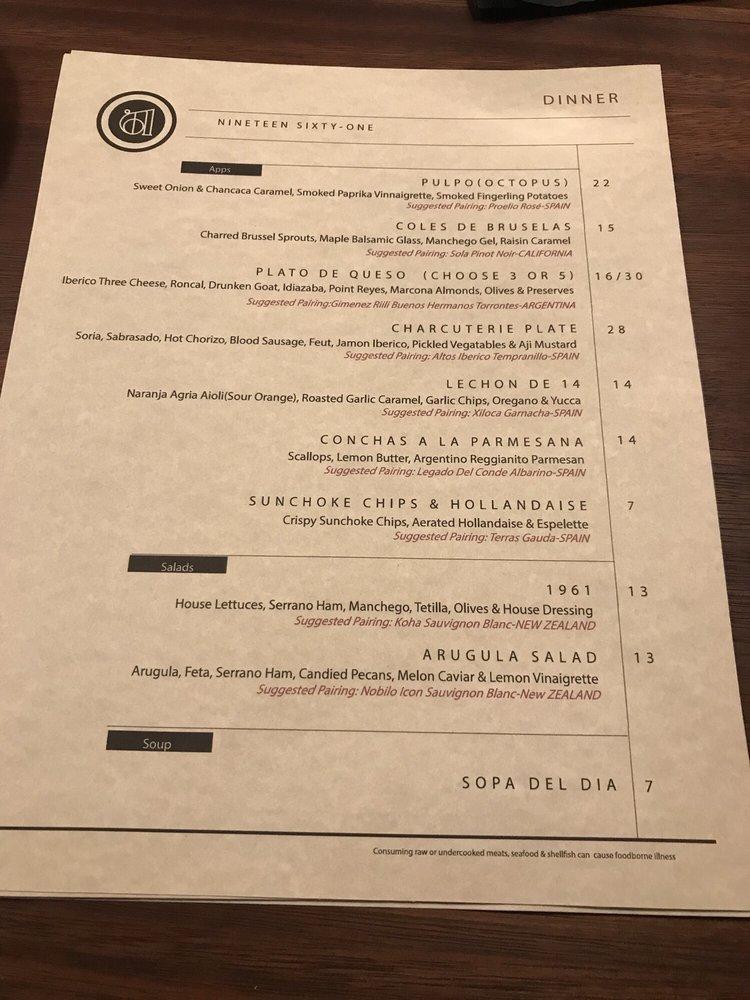 Menu at Nineteen61 restaurant, Lakeland, 215 E Main St