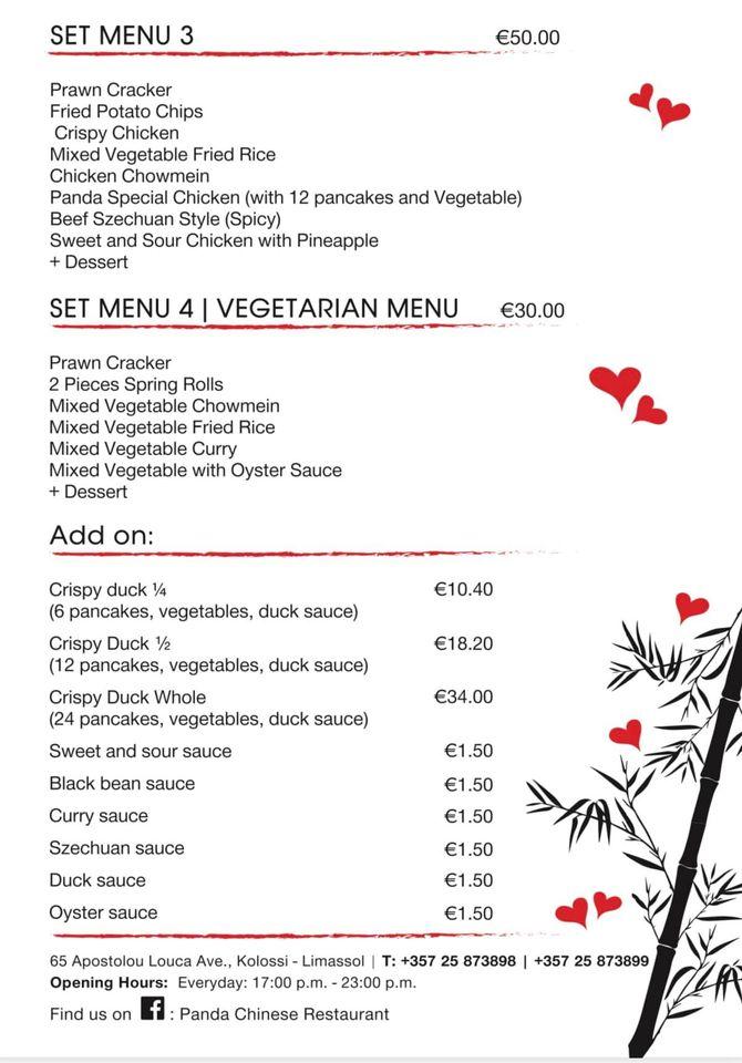 Menu at Panda Chinese Restaurant, Takeaway & Delivery, Kolossi